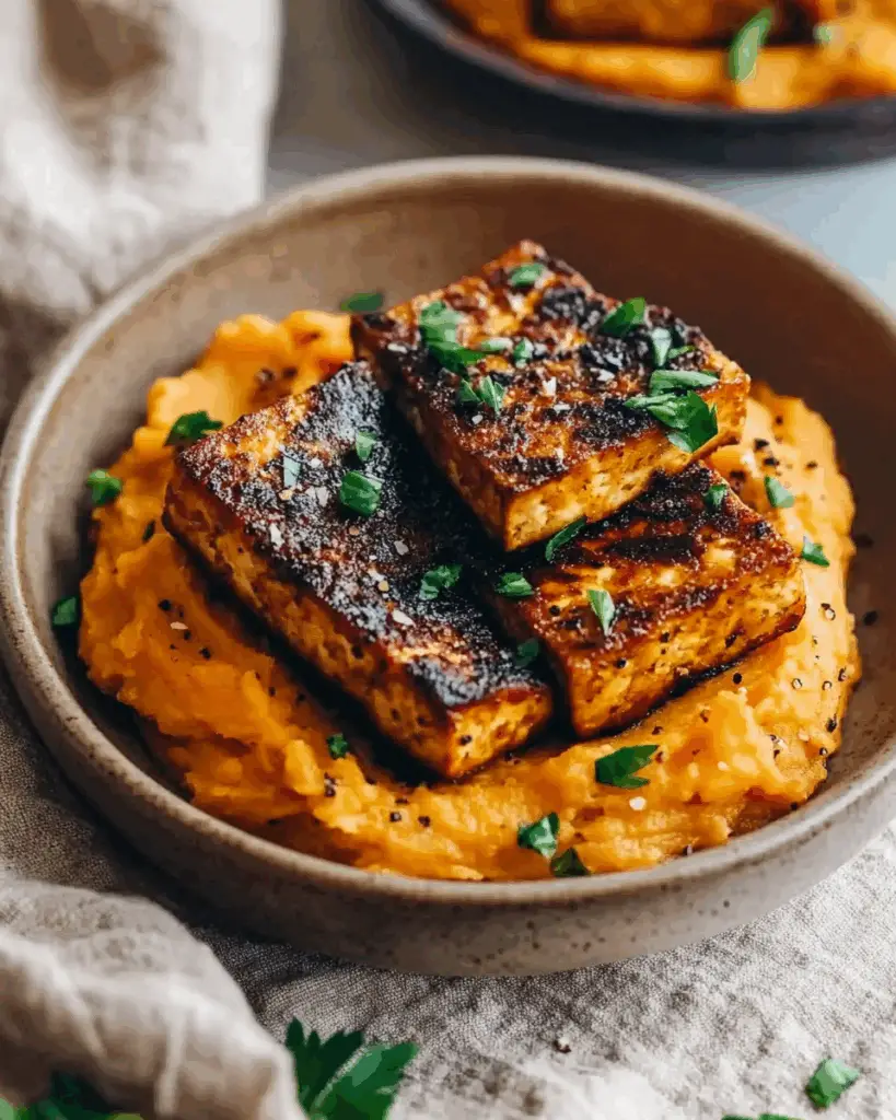 Tofu Steak with Mashed Sweet Potato