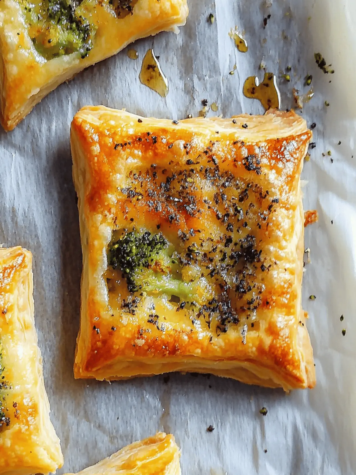 Irresistible Upside Down Puff Pastry Squares with Broccoli & Cheddar